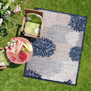 camilson indoor/outdoor rug blue 5x7 floral exotic tropical area rugs for indoor and outdoor patios, easy-cleaning non-shedding living room, garden and kitchen washable outside carpet (5x 7)