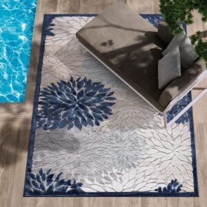 CAMILSON Indoor/Outdoor Rug Blue 5x7 Floral Exotic Tropical Area Rugs for Indoor and Outdoor patios, Easy-Cleaning Non-Shedding Living Room, Garden and Kitchen Washable Outside Carpet (5X 7)