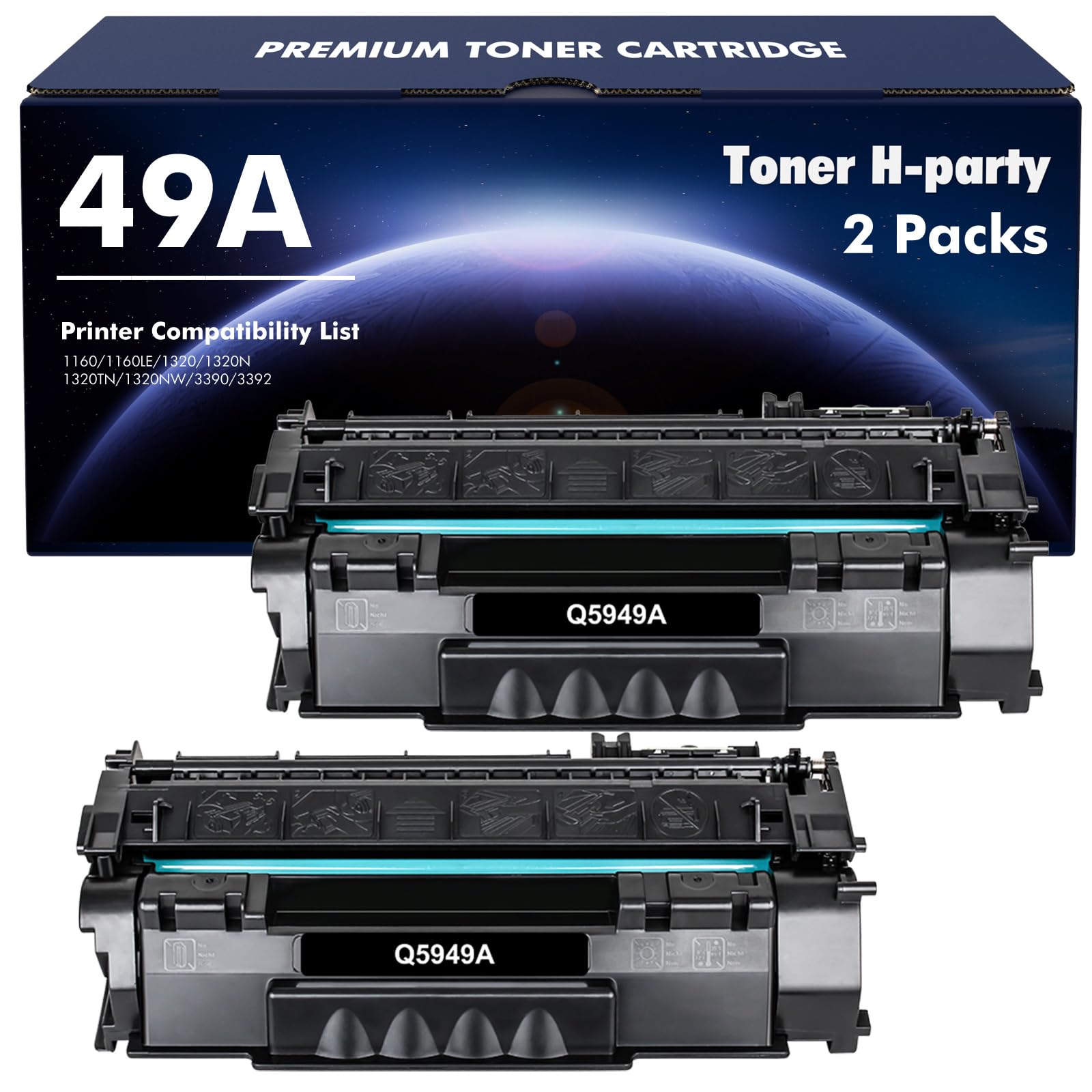 49A Black Toner Cartridge 2 Pack Compatible Replacement for HP 49A Q5949A Q7553A 53A Toner for HP Laserjet 1320 Toner Cartridge work for P2015 1320tn 1320nw 1320n P2015n P2015d Printer Ink