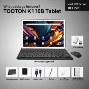 2 in 1 Tablet with Keyboard, 2024 Latest Tablets Android 128GB ROM, 10 Inch Tablet with Octa-Core Chip Support 5+2.4Ghz WiFi, 7000mAh Battery, Bluetooth 5.0, GPS, HD Touch Screen-Silver