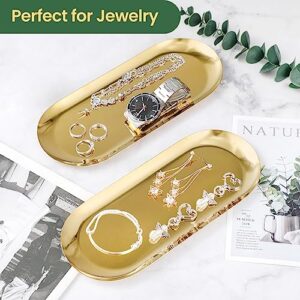 2PACK Gold Decorative Tray, Bathroom Vanity Tray for Dresser Counter, Kitchen Sink Tray for Soap Dispensers, Stainless Steel Jewelry Tray, Perfume Ring Key Candle Organizer Tray, Oval