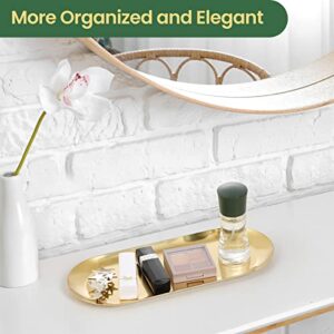 2PACK Gold Decorative Tray, Bathroom Vanity Tray for Dresser Counter, Kitchen Sink Tray for Soap Dispensers, Stainless Steel Jewelry Tray, Perfume Ring Key Candle Organizer Tray, Oval