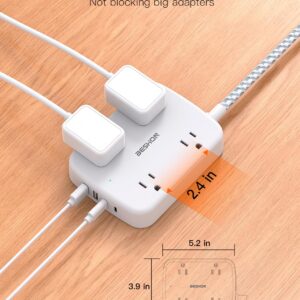 Surge Protector Power Strip with 2 USB C - 5 Ft Flat Extension Cord Flat Plug Power Strip, 4 Widely Outlets and 4 USB Charging Ports, Outlet Extender, 900 Joules, for Home Office Dorm Room Essentials