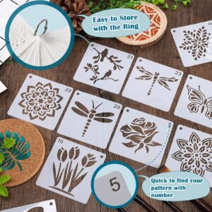 Small Stencils for Painting on Wood Reusable: 60pcs 3 Inch Flower Stencils Mandala Stencil for Dot Painting, Sunflower Butterfly Rose Stencils for Painting on Rock, Walls, Canvas, Drawing, Crafts, Art