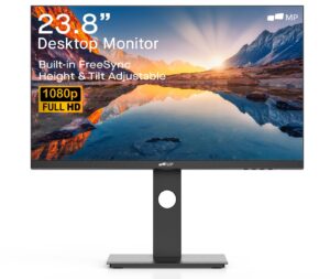 new mobile pixels 23.8'' computer monitor, 75hz fhd1080p ips monitors with vesa mounting, rotatable, height/tilt adjustment for ergonomic viewing, frameless, anti-glare, gaming monitor with freesync