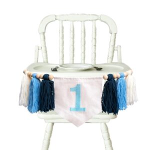 boy blue yarn tassel garland 1st birthday high chair banner - navy blue birthday decor, cake smash photo prop, background photo prop, baby nursery decor (blue 1 tassel)