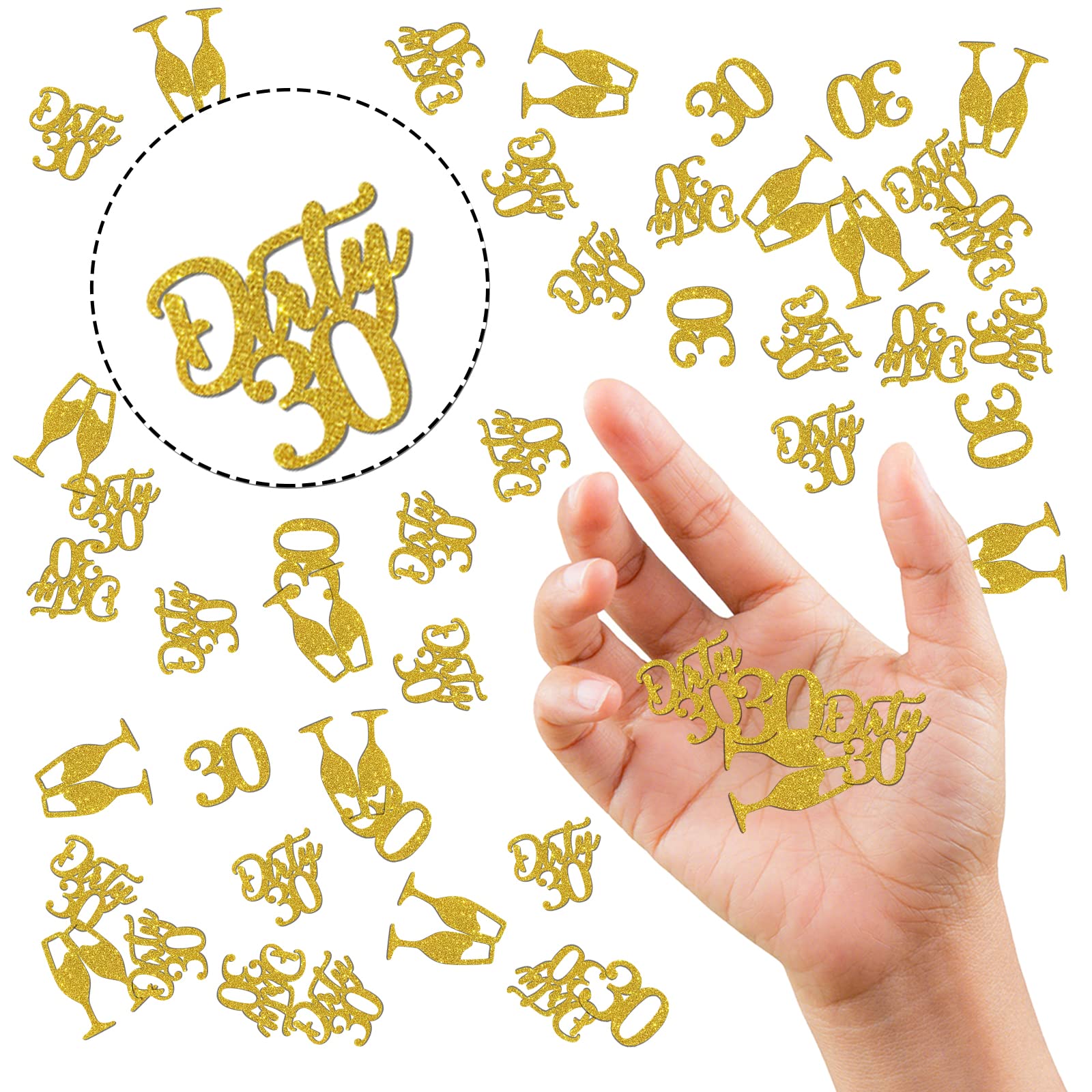 INNORU 30th Birthday Confetti Gold Glitter, Dirty 30 Table Confetti, Thirty Paper Scatter, 30th Anniversary Party Table Decorations Confetti, 120pcs