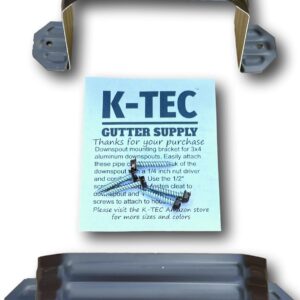 K-TEC Downspout Strap for 3 inch x 4 inch Aluminum Rain Gutter - Leader Pipe Adapter with Color Matched Screws. Musket Brown Set of 2 for 1 Downspout.