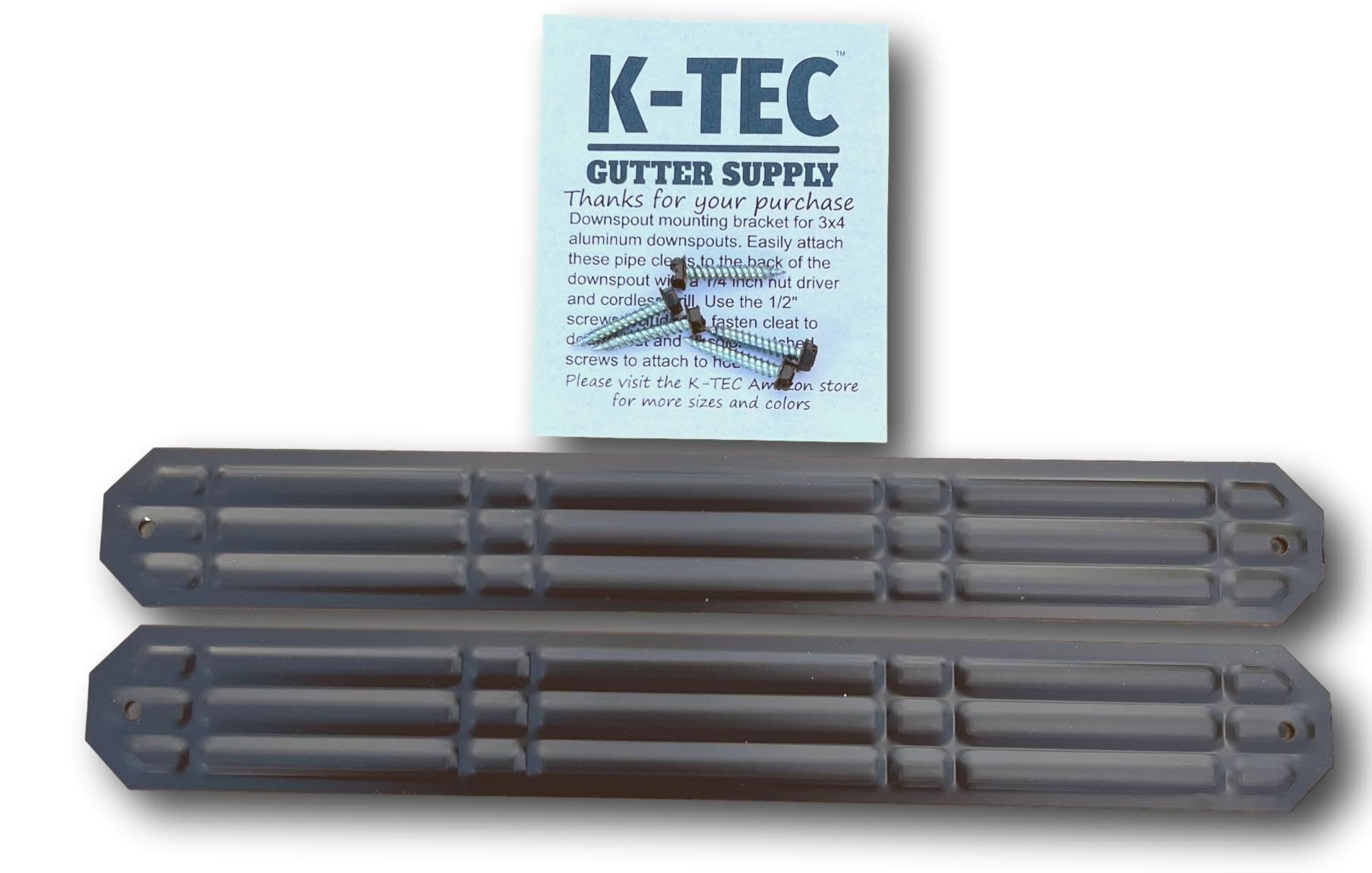 K-TEC Downspout Strap for 3 inch x 4 inch Aluminum Rain Gutter - Leader Pipe Adapter with Color Matched Screws. Musket Brown Set of 2 for 1 Downspout.