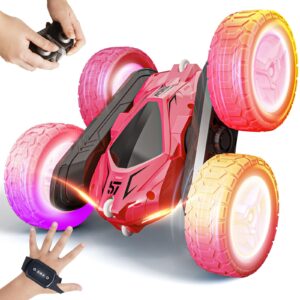 tecnock remote control car, rc cars double sided 360° rotating car toys, gesture sensing rc stunt car with headlights wheel lights, ideal gifts for boys girls