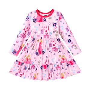 disney princess toddler girl allover print long-sleeve dress, pink, 3t