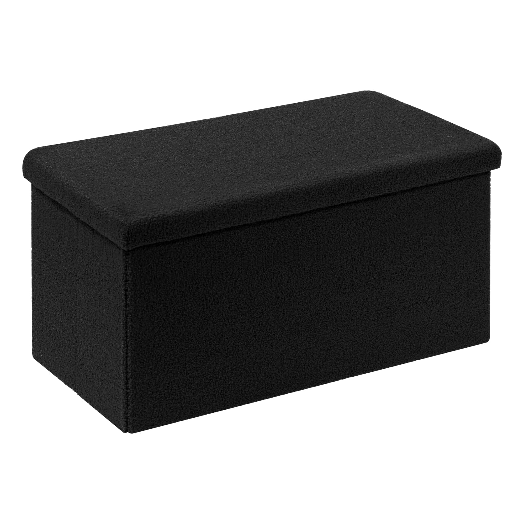 PINPLUS Folding Storage Ottoman Bench, Black Sherpa Ottoman with Storage for Living Room, Long Shoes Bench, Storage Chest Toy Boxes Footrest Bench for Bedroom, Living Room, Entryway, 31.5Inches