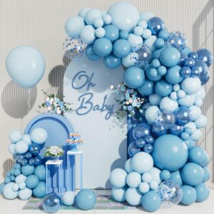 138pcs blue balloon arch garland kit with different size metallic macaron pastel blue confetti balloons for baby shower birthday wedding ocean themed party. background party decoration