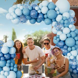 138pcs Blue Balloon Arch Garland Kit with Different Size Metallic Macaron Pastel Blue Confetti Balloons for Baby Shower Birthday Wedding Ocean Themed Party. Background Party Decoration