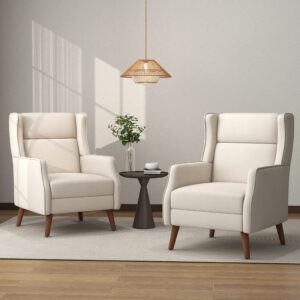 uixe 39" high wingback accent chairs set of 2, comfy upholstered armchair modern living room chair mid century sofa lounge reading seat bedroom side seating for home office (white)