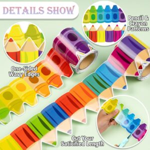 52ft Bulletin Board Border Decorations - 2 Rolls Rainbow Crayon Border Trim for School Classroom Chalkboard Bulletin Board Wall Window Door Decor