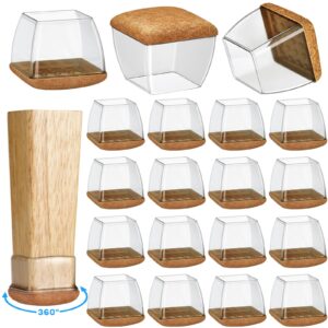 16 pack chair leg floor protectors for hardwood floors, round rubber furniture sliders, 360°felt pad bottom wrapped thickening silicone furniture legs caps covers(square,clear-brown-xl)