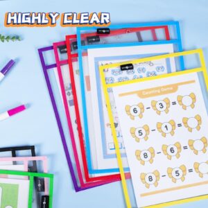 HTVRONT Dry Erase Pockets Sleeves- 30 Pack 10x14 Reusable Pocket Protector Sleeves with Rings, Clear Plastic Sleeves Sheet Protectors for Teachers, Classrooms, Schools Supplies, Shop Ticket Holders