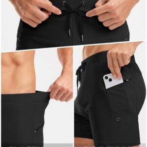 G Gradual Men's Swimsuit Trunks with Zipper Pockets Quick Dry Swimwear Bathing Suit Swim Briefs Board Shorts for Men(Black,L)