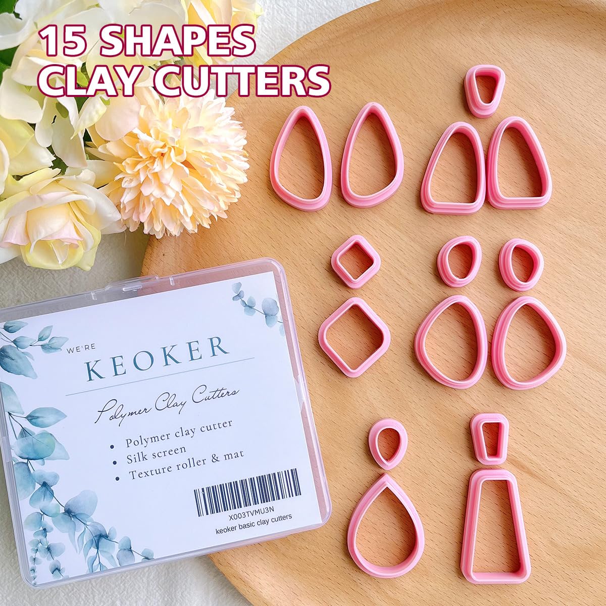 Keoker 15 Organic shape Clay Cutters for Polymer Clay Jewelry, Polymer Clay Cutters for Clay Earrings Jewerlry Making (ALL)