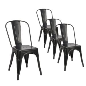 sanshreuni dining chairs set of 4 vintage industrial style stacking patio kitchen garden metal chairs set of 4 for indoor and outdoor use, black