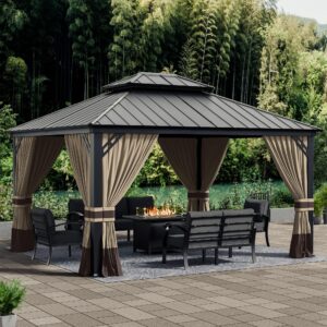 asjmr 12x14ft hardtop gazebo double roof, outdoor pavilion with 2-layer hard top galvanized iron frame garden tent, suitable for courtyards, backyards, decks, and grass