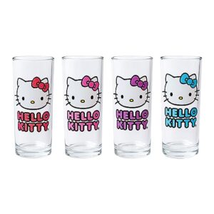 silver buffalo sanrio hello kitty 4pc tumbler glass set, 10 ounces