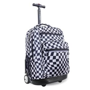 j world new york sundance rolling backpack girl boy roller bookbag, wavy checkers, 20 inch