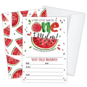 haipino birthday party invitations for girls kids, watermelon birthday invites (20 sets 4" x 6" cards with envelopes) - jy658