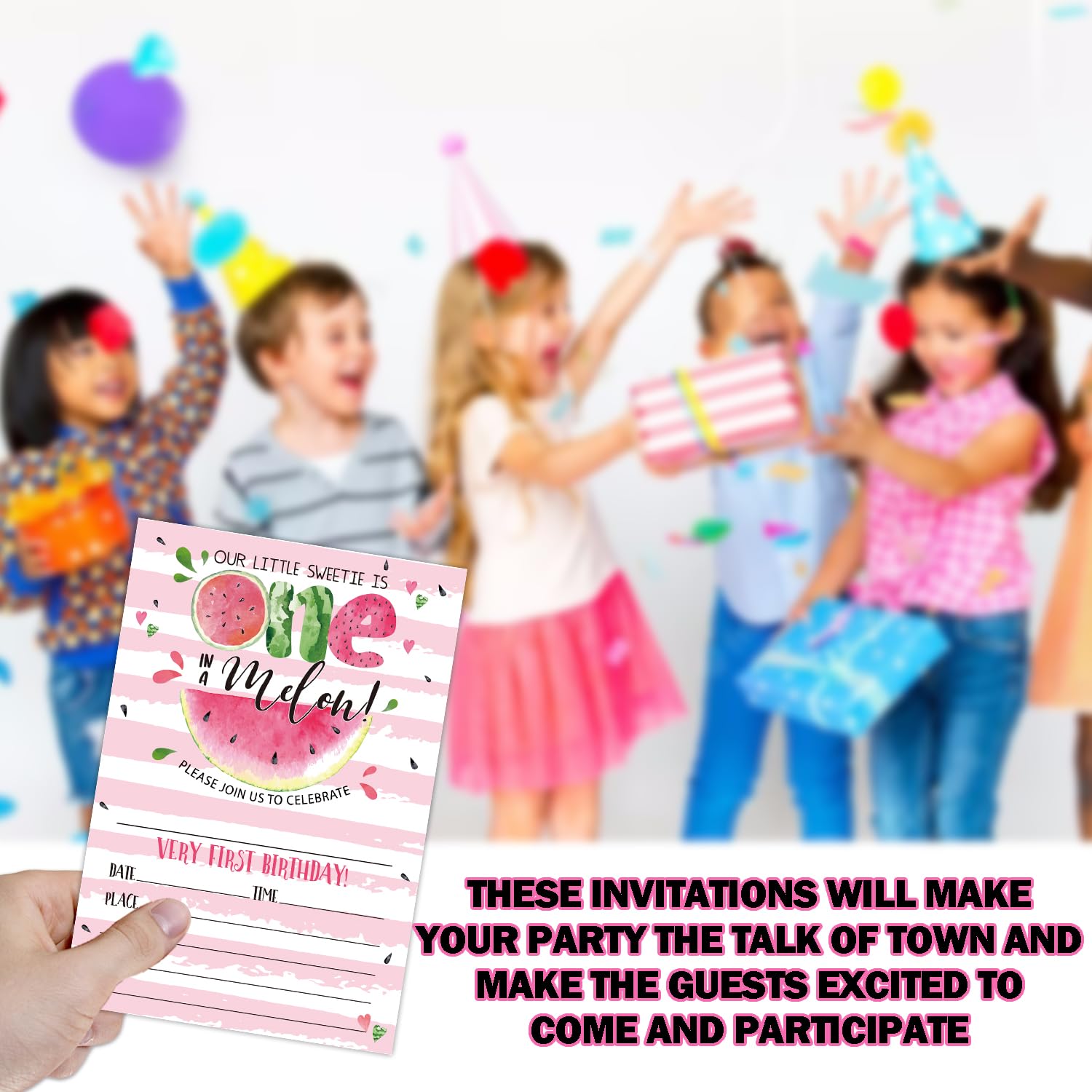 haipino Birthday Party Invitations for Girls Kids, Watermelon Birthday Invites (20 Sets 4" x 6" Cards with Envelopes) - JY655