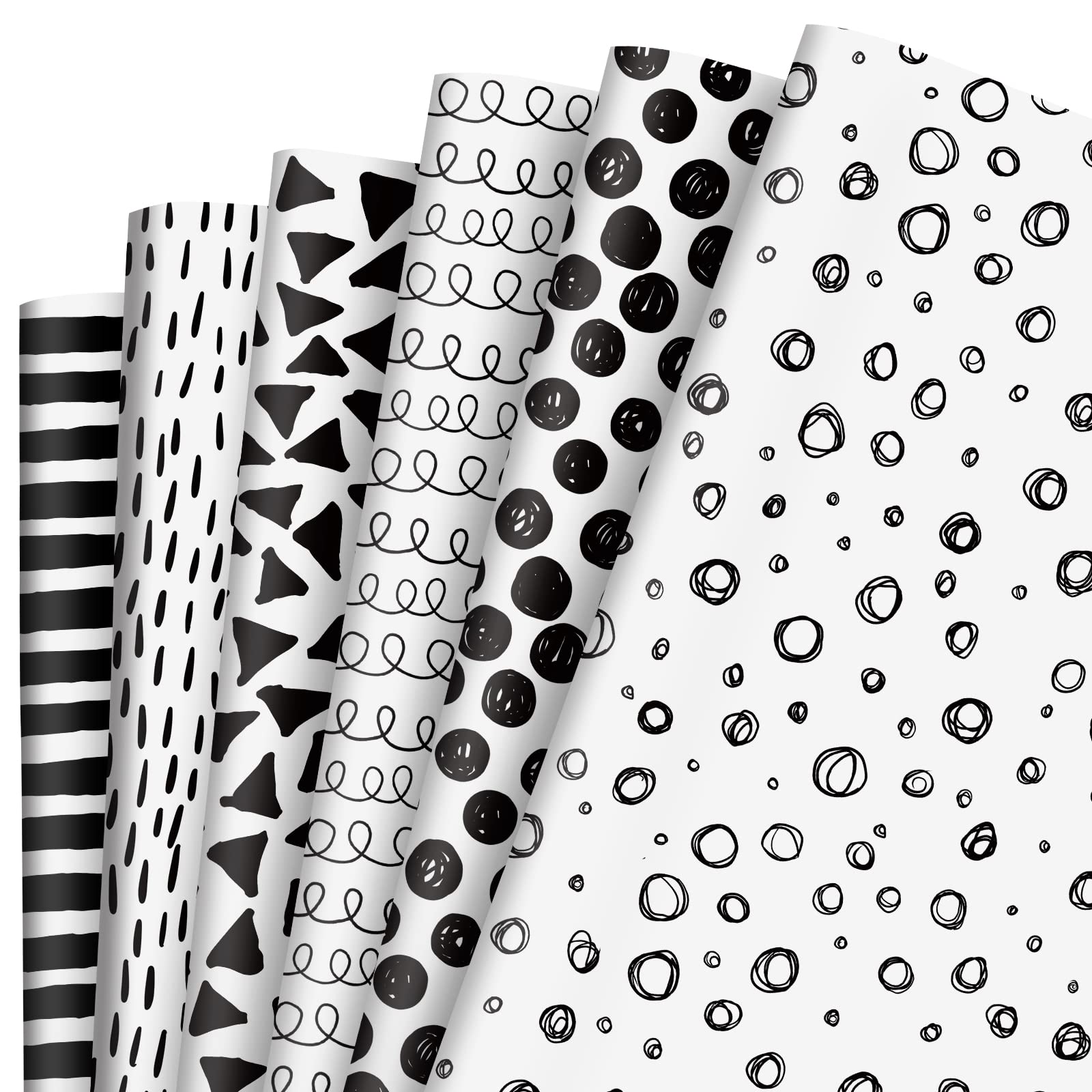 AnyDesign 12 Sheet Black White Wrapping Paper Minimalist Gift Wrap Paper Bulk Geometric Stripes Dots Art Craft Paper for Birthday Graduation DIY Crafts Gift Packing, Folded Flat, 19.7 x 27.6 Inch