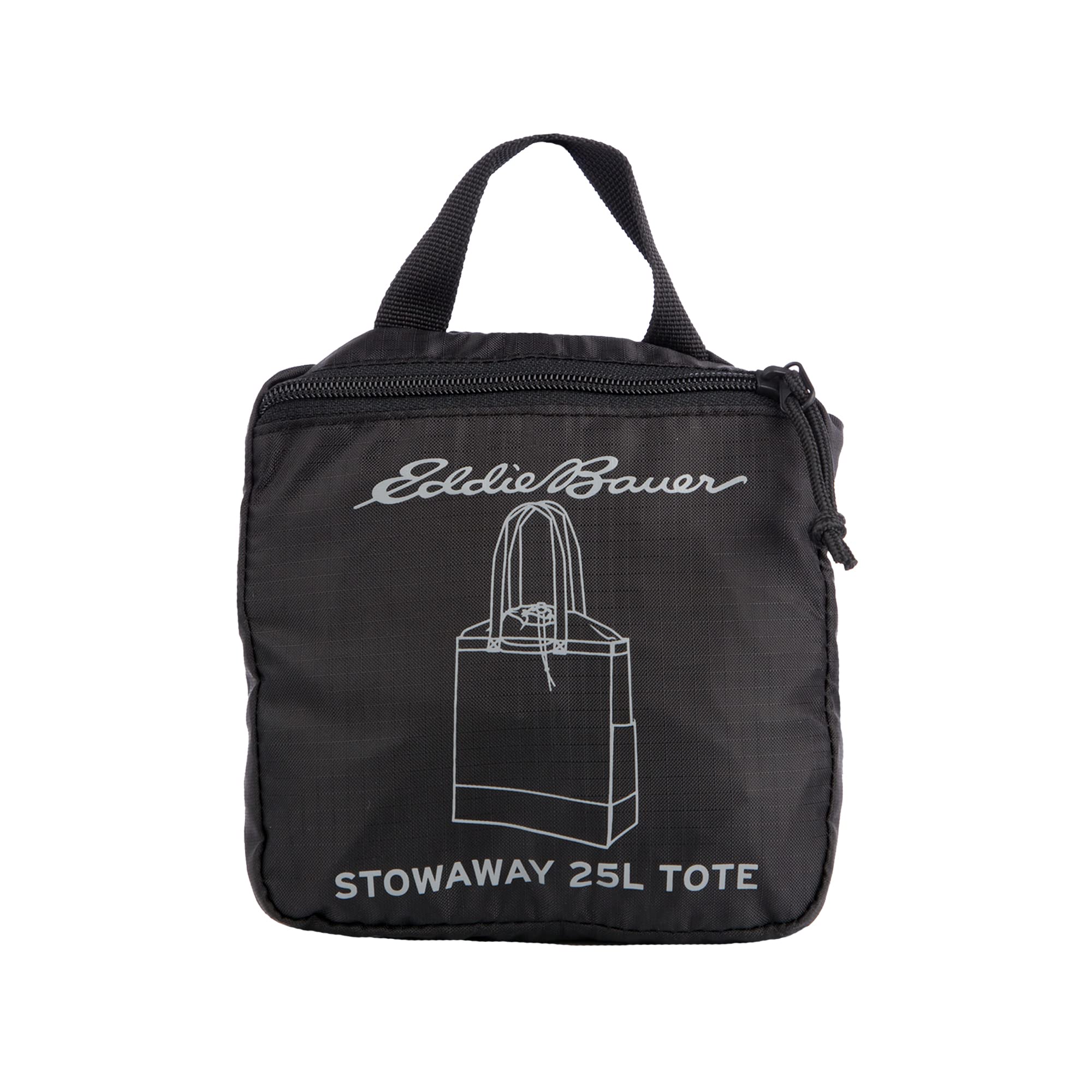 Eddie Bauer Stowaway Packable 25L Cinch Tote with Adjustable Cord-Lock Closure and Exterior Slip Pocket, Onyx