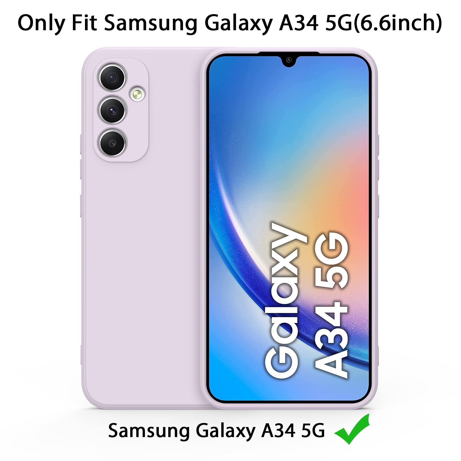 AK for Samsung Galaxy A34 5G Case, Stylish Slim Liquid Silicone Full-Body Protective Cover for Samsung Galaxy A34 5G Phone Case (Grass Purple)