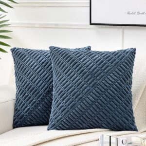 fancy homi 2 packs dusty blue decorative throw pillow covers 18x18 inch for living room couch bed, rustic farmhouse boho home decor, soft corss corduroy twill textured square cushion case 45x45 cm