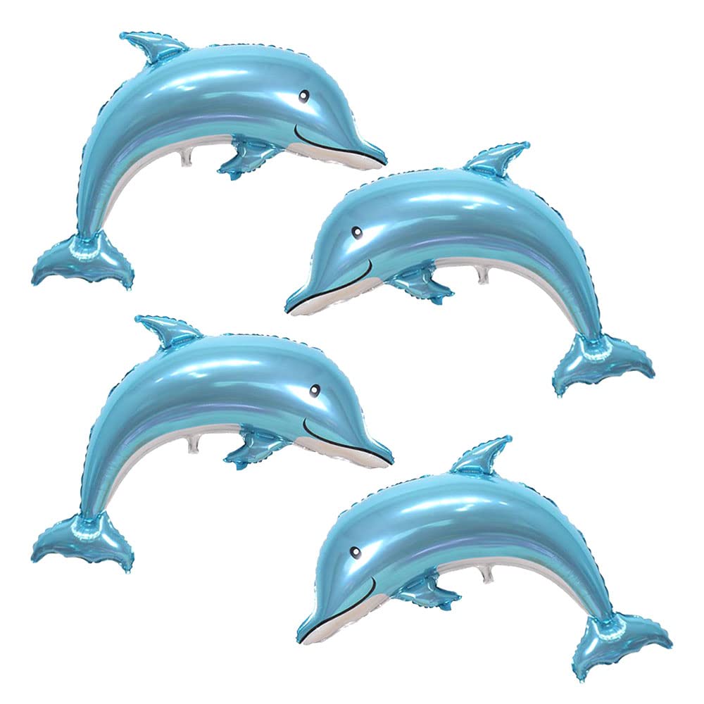 Siticoto 4 Pcs Dolphin Balloons, 45 Inch Giant Dolphin Shape Foil Mylar Balloons for Ocean Animal Theme Party Birthday Baby Shower Supplies, Wedding Party Office Hotel Event Decorations