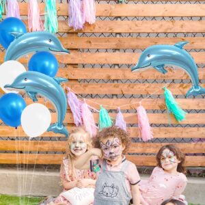 Siticoto 4 Pcs Dolphin Balloons, 45 Inch Giant Dolphin Shape Foil Mylar Balloons for Ocean Animal Theme Party Birthday Baby Shower Supplies, Wedding Party Office Hotel Event Decorations