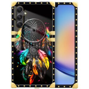 daizag case compatible with for samsung galaxy a14 5g classic feather dream catcher phone case golden square soft tpu shockproof protective decor case cover for gift