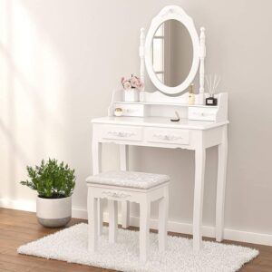 lumelay girls makeup vanity set with mirror & stool (vanity desk with mirror)