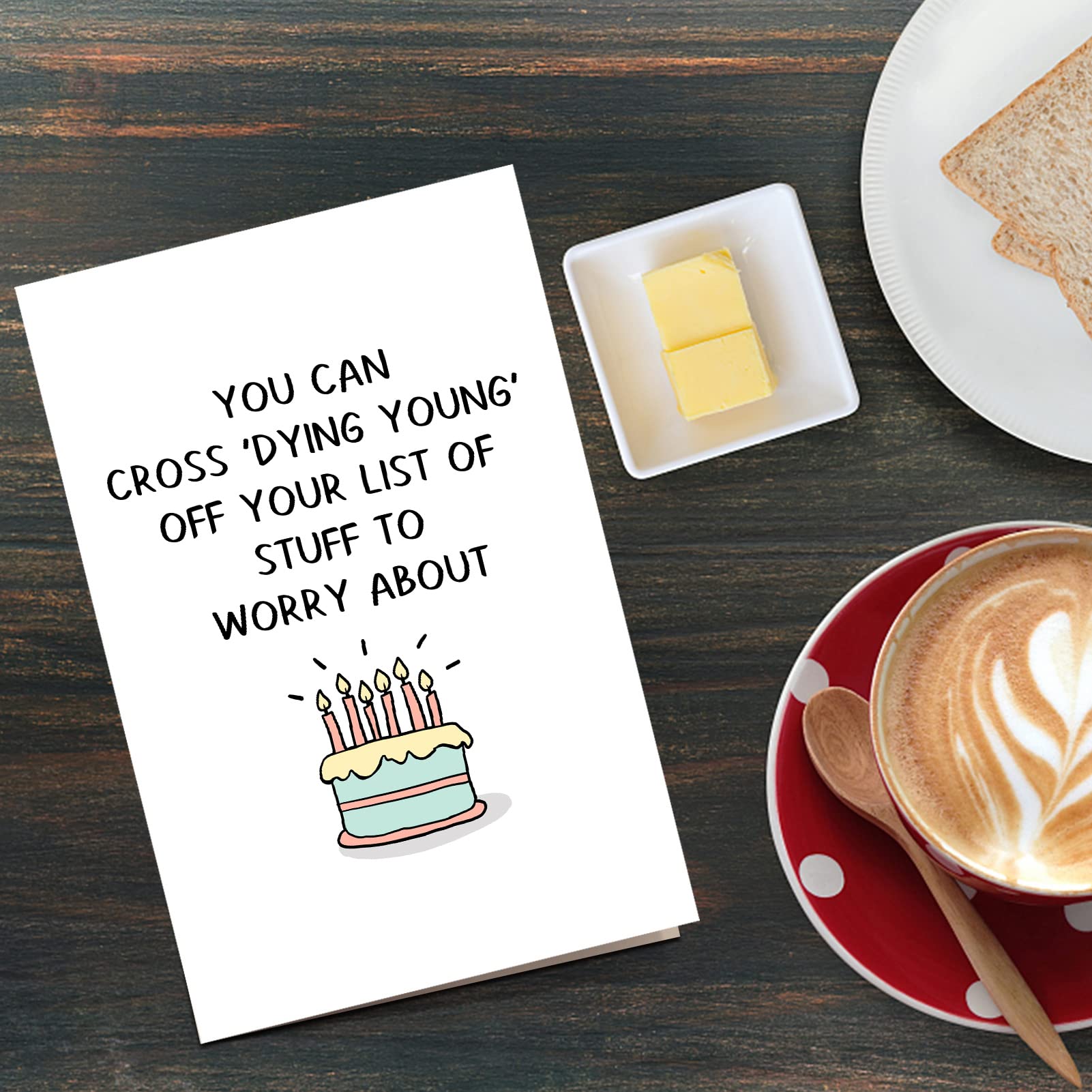 Qiliji Funny Getting Older Birthday Card for Men Women, Humorous Happy Birthday Card for Him Her, Old Age Bday Greeting Card, Cross off Dying Young