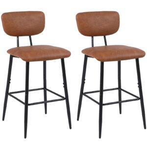 nusetx barstools set of 2, 26 inch counter height bar stool mid-century - modern pu leather kitchen island height chair with back & footrest, tall pub stools for bar/counter metal legs (2 pack, brown)