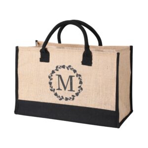 personalized tote bags for women | initial tote bags | highly durable jute bags | use as shopping bag, beach bag, bridesmaid bag | bday gift for women | mother birthday gifts | letter m