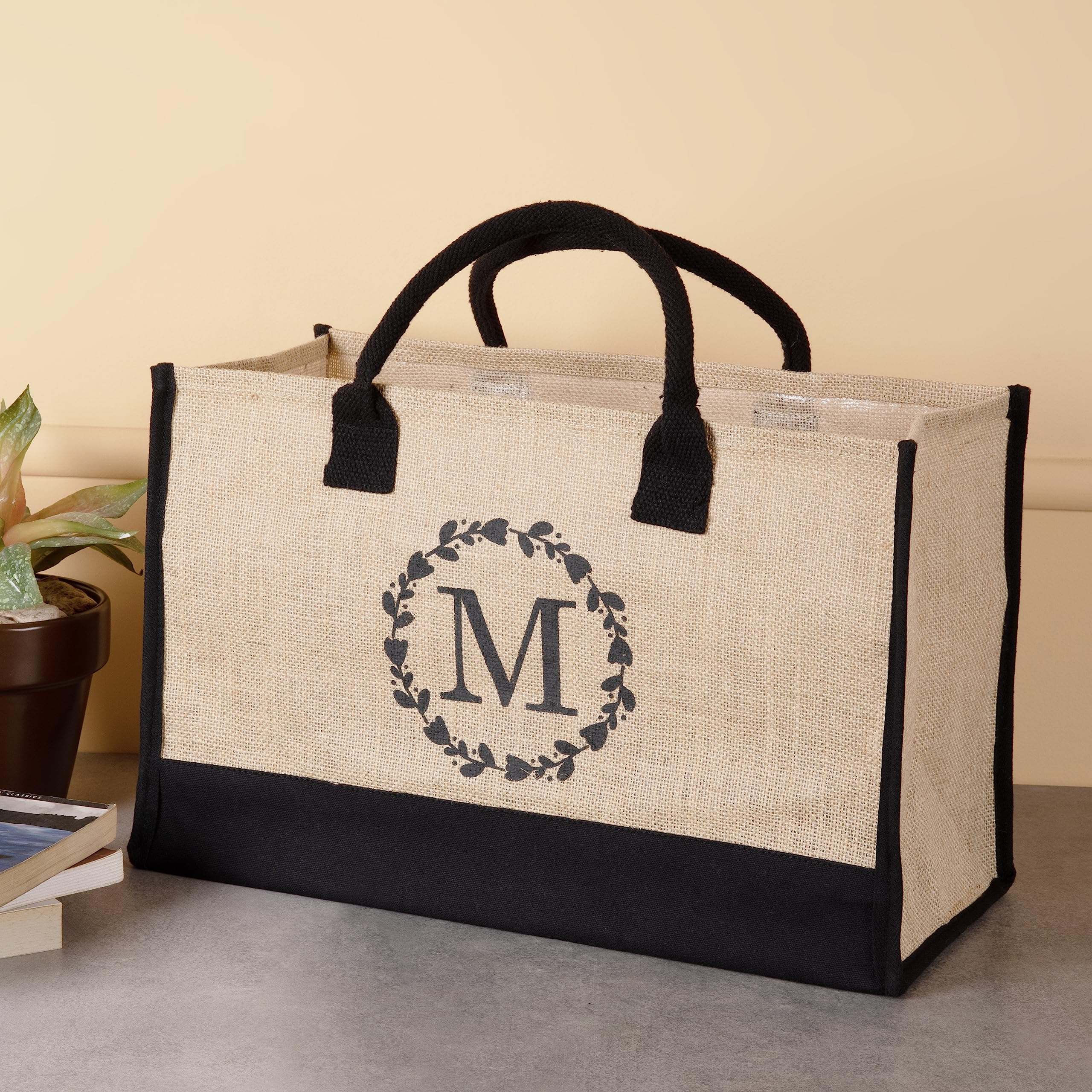 Personalized Tote Bags For Women | Initial Tote Bags | Highly Durable Jute Bags | Use As Shopping Bag, Beach Bag, Bridesmaid Bag | Bday Gift For Women | Mother Birthday Gifts | Letter M