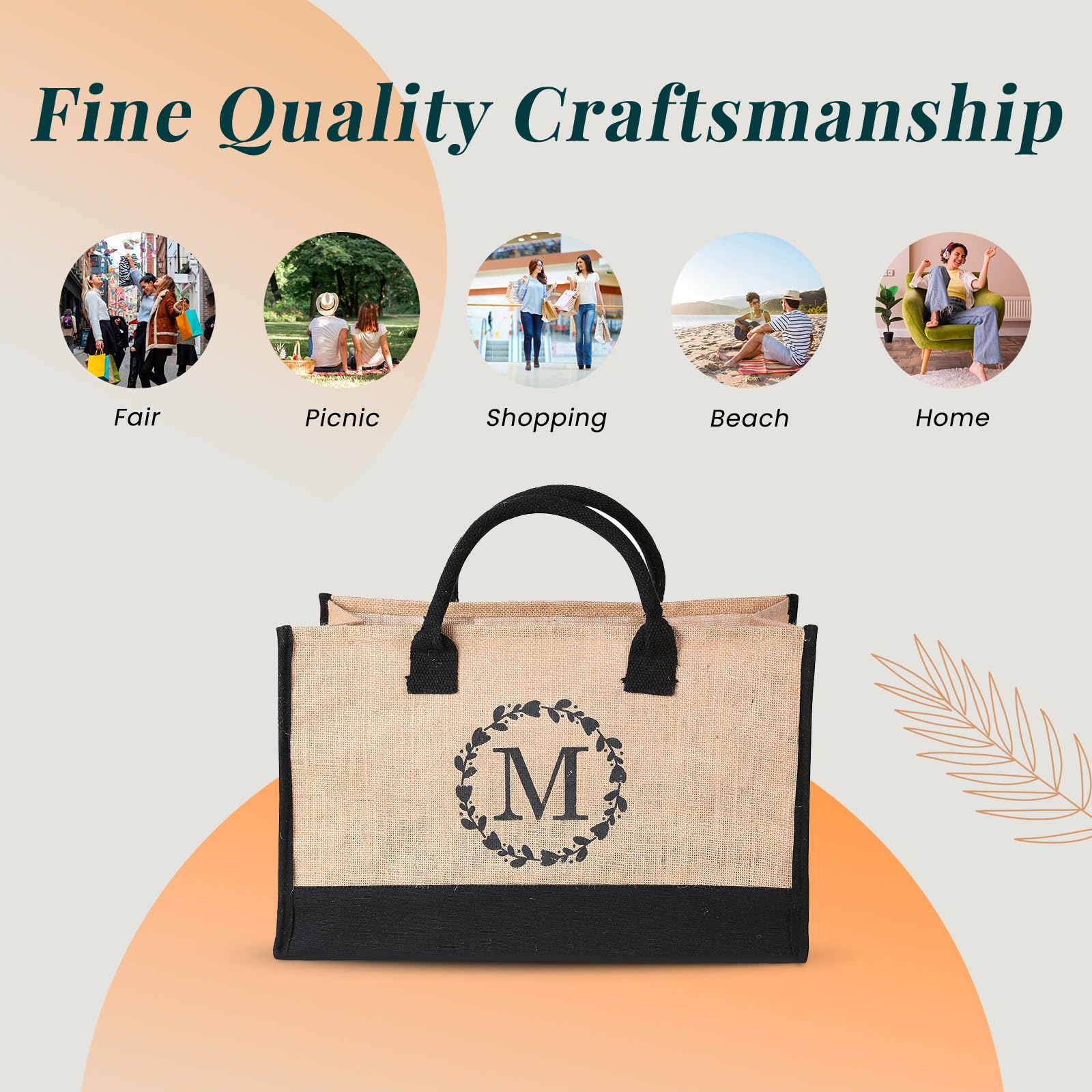 Personalized Tote Bags For Women | Initial Tote Bags | Highly Durable Jute Bags | Use As Shopping Bag, Beach Bag, Bridesmaid Bag | Bday Gift For Women | Mother Birthday Gifts | Letter M