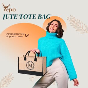 Personalized Tote Bags For Women | Initial Tote Bags | Highly Durable Jute Bags | Use As Shopping Bag, Beach Bag, Bridesmaid Bag | Bday Gift For Women | Mother Birthday Gifts | Letter M