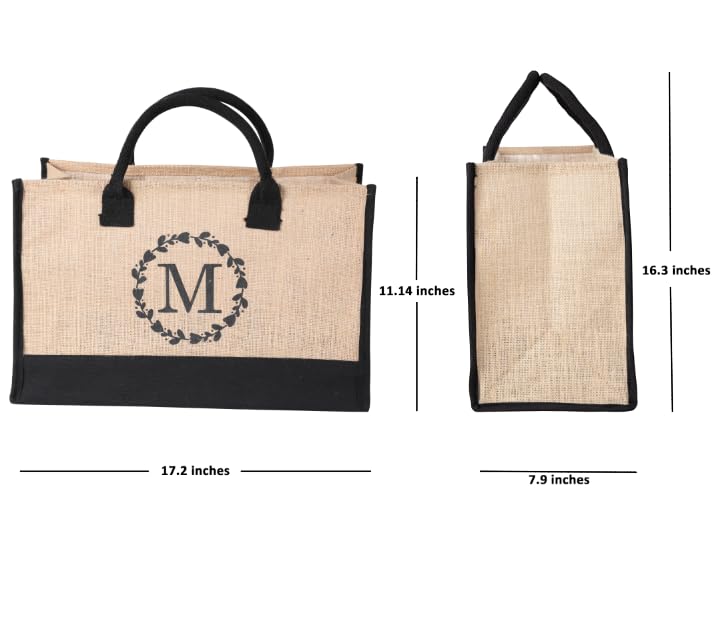 Personalized Tote Bags For Women | Initial Tote Bags | Highly Durable Jute Bags | Use As Shopping Bag, Beach Bag, Bridesmaid Bag | Bday Gift For Women | Mother Birthday Gifts | Letter M