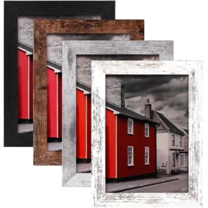 landneoo 5x7 picture frame set of 4, wood farmhouse style frames, display pictures 5x7 with mat or 4x6 without mat for wall mounting or table top display, multicolour