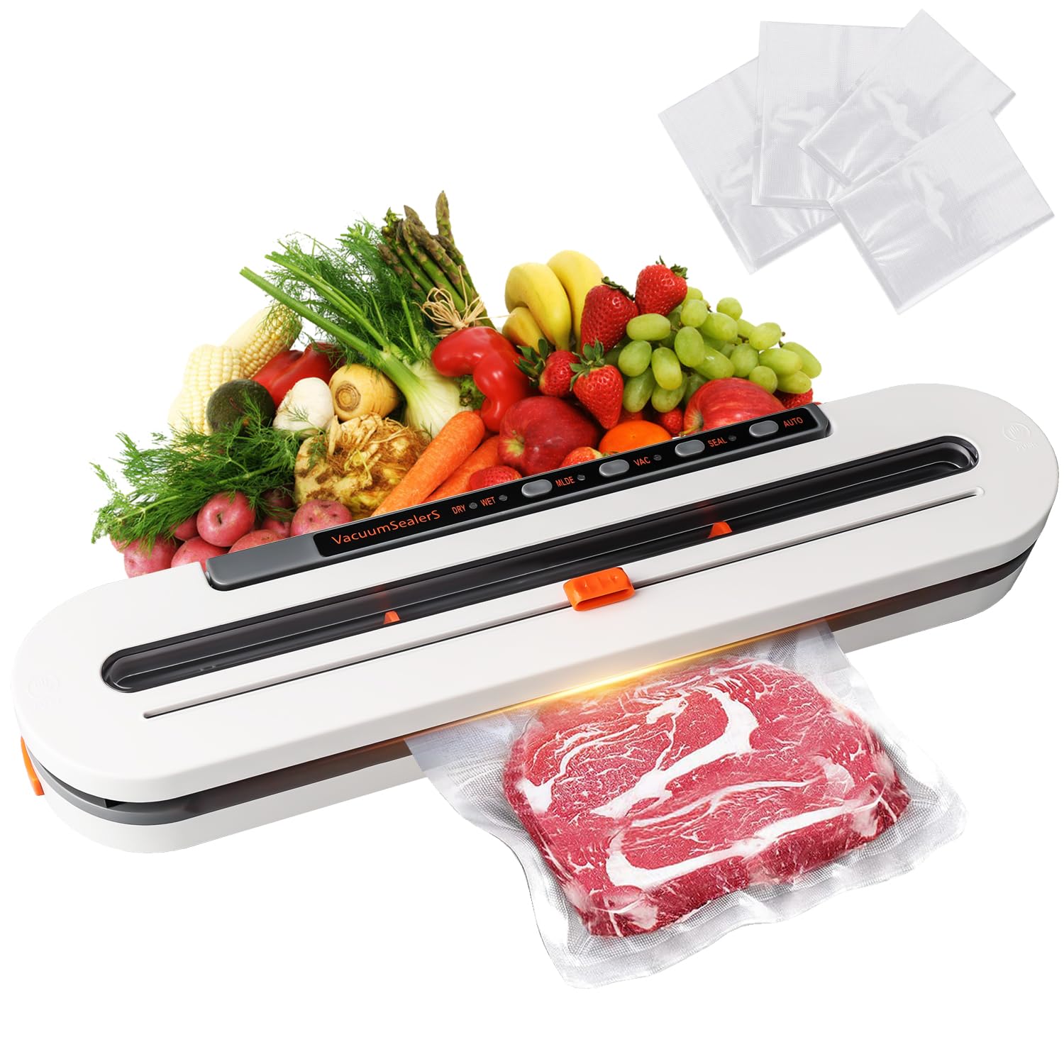 Vacuum Sealer Machine, Food Vacuum Sealer Automatic with 10 PCS Vacuum Seal Bags,5 in 1 Easy Dry/Moist Vacuum Sealer Machine Options for Sous Vide and Food Storage