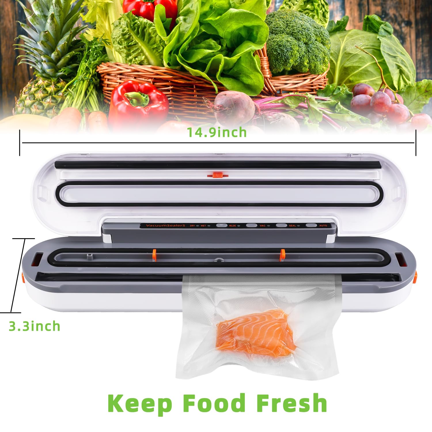 Vacuum Sealer Machine, Food Vacuum Sealer Automatic with 10 PCS Vacuum Seal Bags,5 in 1 Easy Dry/Moist Vacuum Sealer Machine Options for Sous Vide and Food Storage