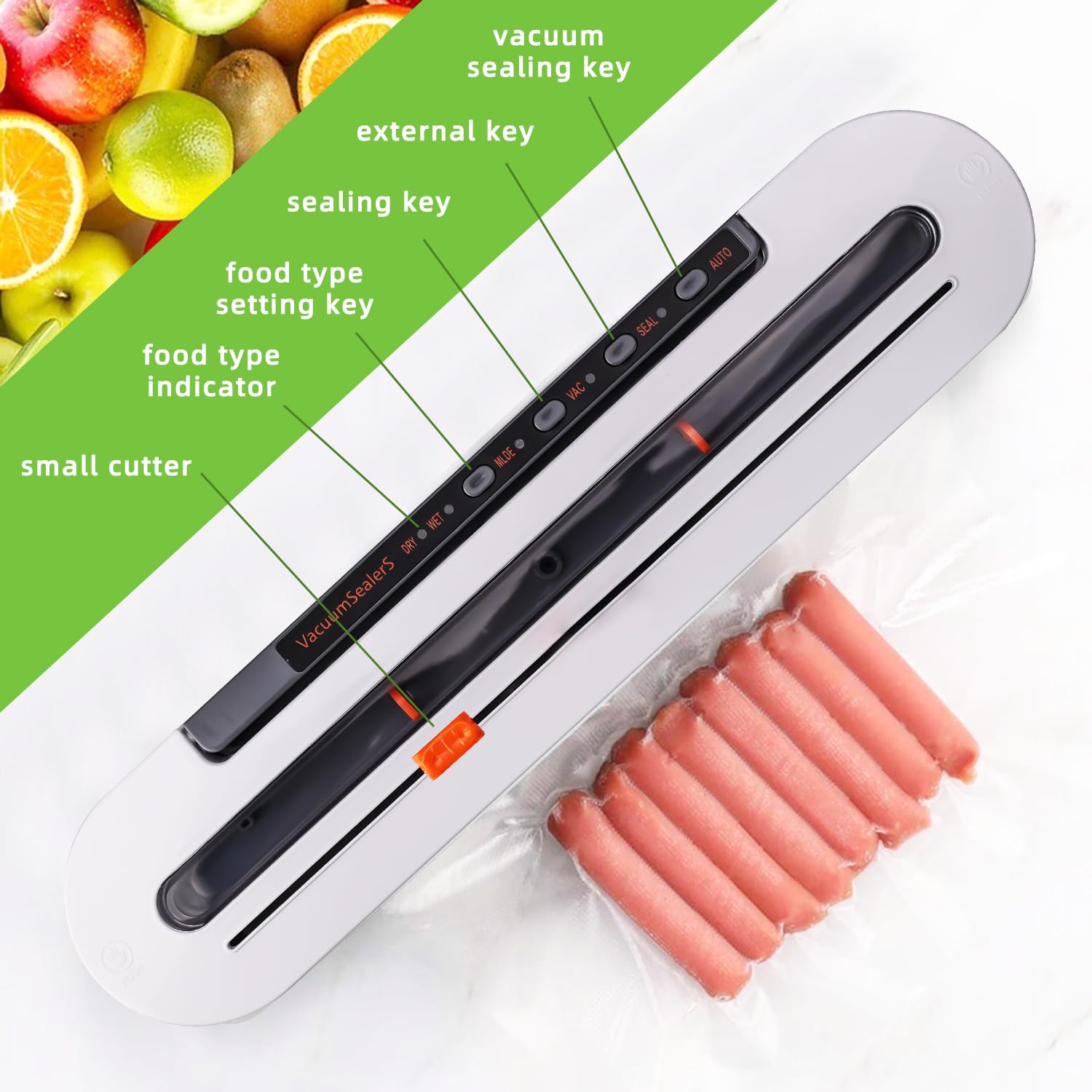 Vacuum Sealer Machine, Food Vacuum Sealer Automatic with 10 PCS Vacuum Seal Bags,5 in 1 Easy Dry/Moist Vacuum Sealer Machine Options for Sous Vide and Food Storage