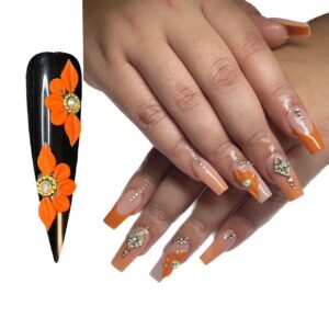 set 10pcs orange 3d sweet season poinettia (5 petals) flower nail art charms handmade by acrylic powder design acrylic nail art for women girls (orange 4-10pcs)